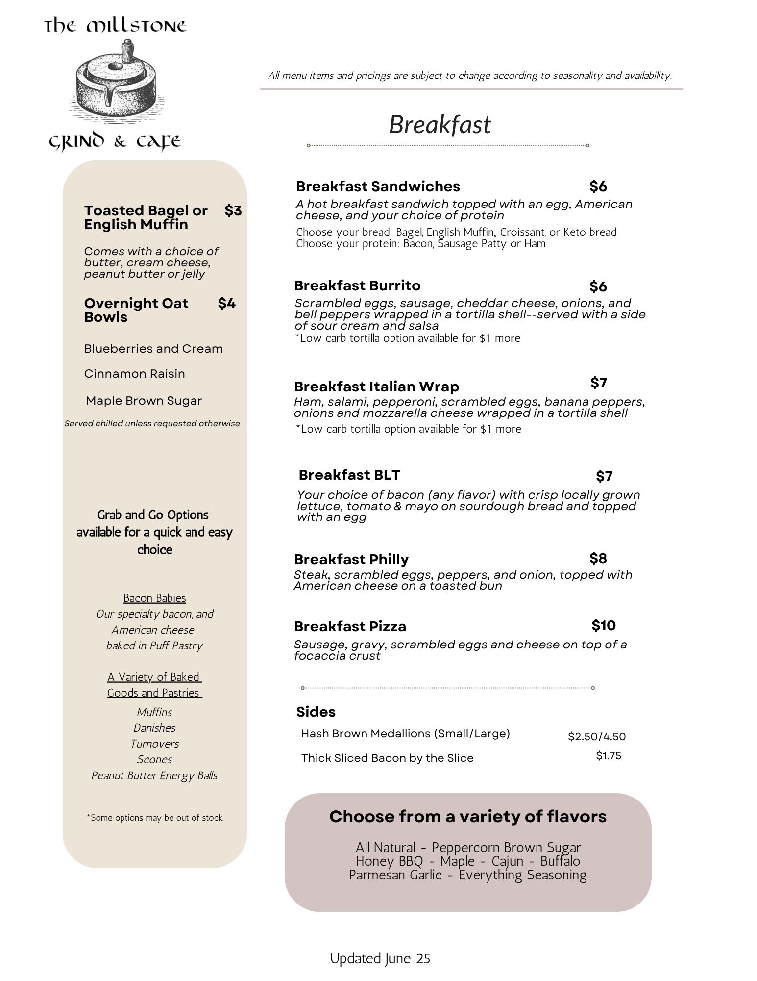 Menu - The Millstone Grind & Cafe